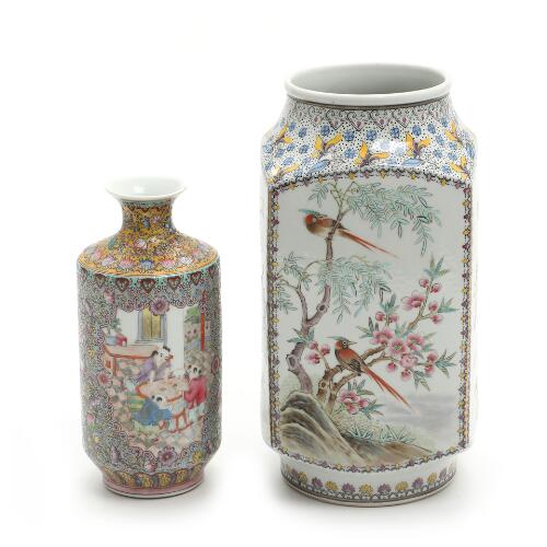 Two Chinese porcelain vases, the one with children. Marked Qianlong, but 20th century. H. 20 and ...
