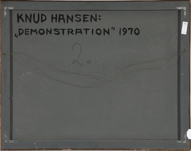 Knud Hansen: "Demonstration". Signed Knud Hansen 1970 with title on the reverse. Oil on board ...
