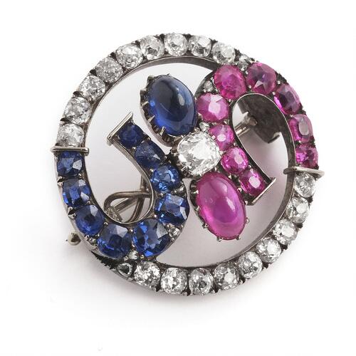 A Russian diamond, ruby and sapphire brooch. C. E. Bolin, St ...