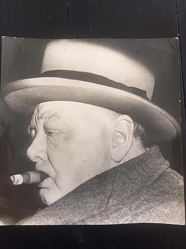 An original b/w press photograph of Sir Winston Churchill in profile ...