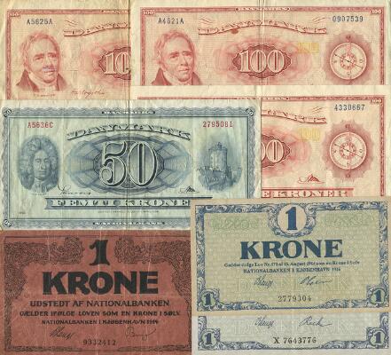 Denmark, coll. paper money incl. 50 kr 1963 A5; 100 kr 1961 A3, 1962 ...