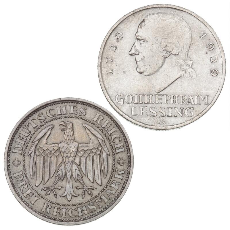 Germany, 3 Reichsmark 1929 A, Lessing - auctions & price archive
