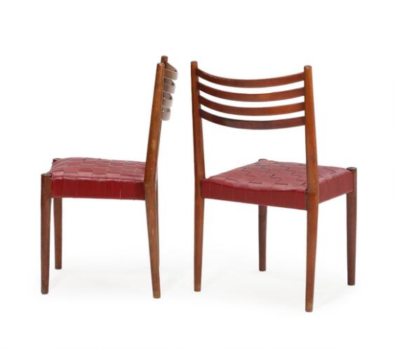 Palle Suenson: Four stacking chairs with stained beech frame ...