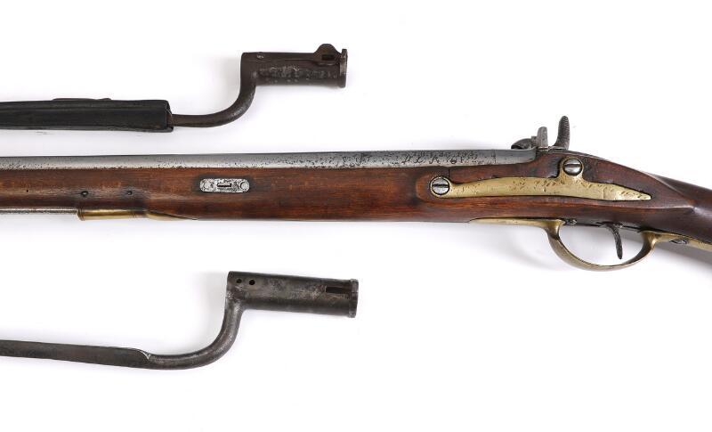 Two Danish converted muskets pattern 1822 with their bayonets. The ...