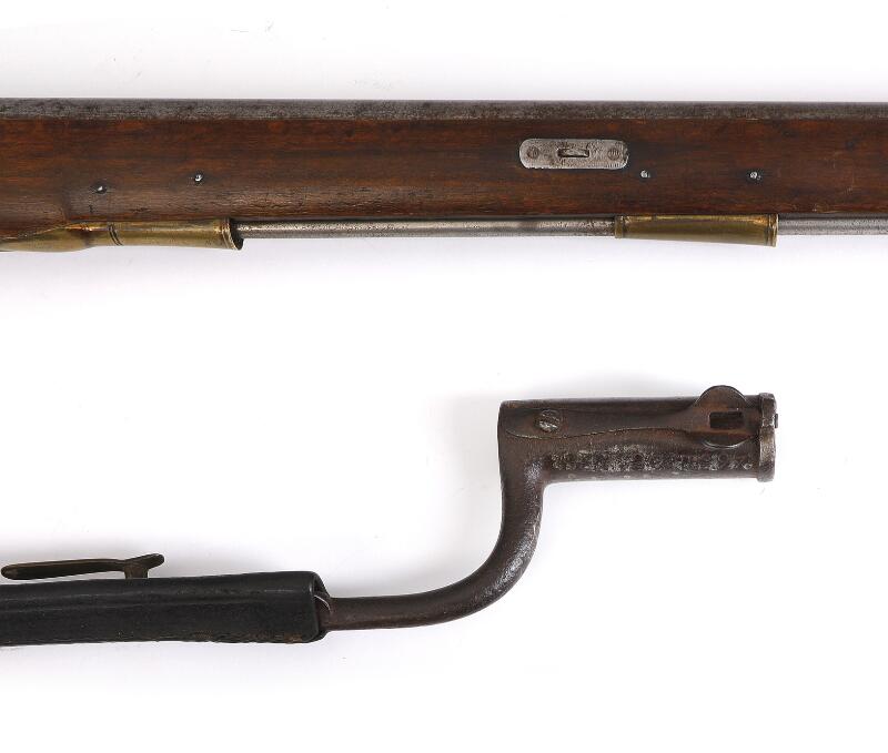 Two Danish converted muskets pattern 1822 with their bayonets. The ...