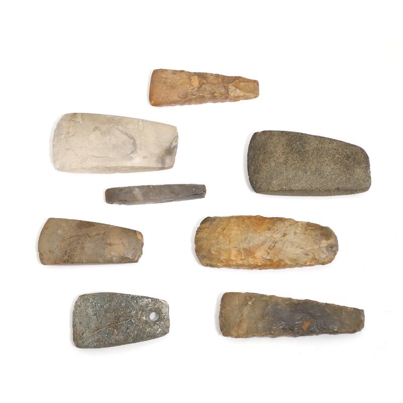 A collection of 7 Danish Neolithic axes in flint and stone and a fully ...