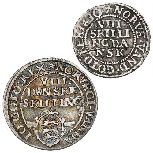 SOLD. Christian IV, 8 skilling 1608, 1630, H 141, 93A, Sieg 60, 54.2 ...