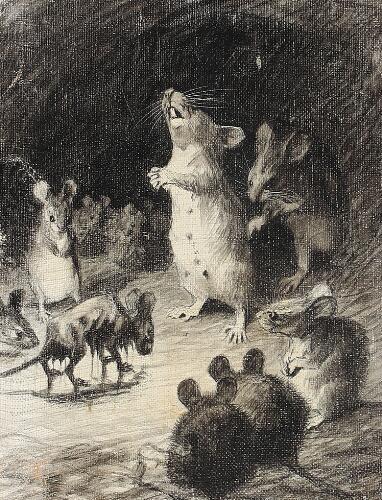 SOLD. Painter unknown, early 20th century: Cave with mice and rats ...