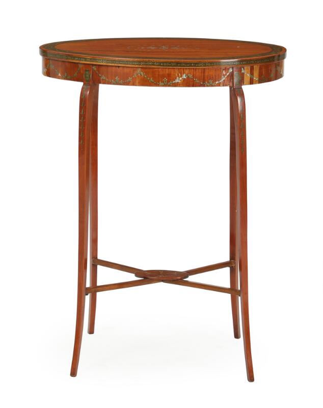 A circa 1900 fruitwood side table, decorated with polychrome motives. H. 75. W. 58 cm. – Bruun ...