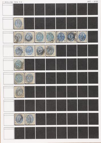 1871. 2 sk. 1-2.print. Lot with ca. 240 mostly plated copies on ...