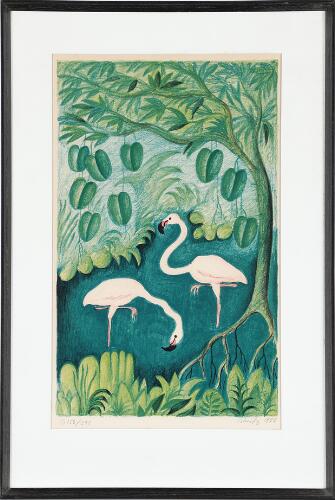 SOLD. Hans Scherfig: “Flamingoer”. Signed Scherfig 1978, 156/295 ...