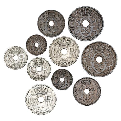 SOLD. Faroe Islands, 2 complete sets of decimal coins 1941, Sieg 1-5 ...