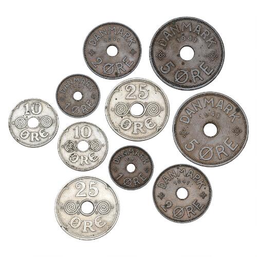 SOLD. Faroe Islands, 2 complete sets of decimal coins 1941, Sieg 1-5 ...