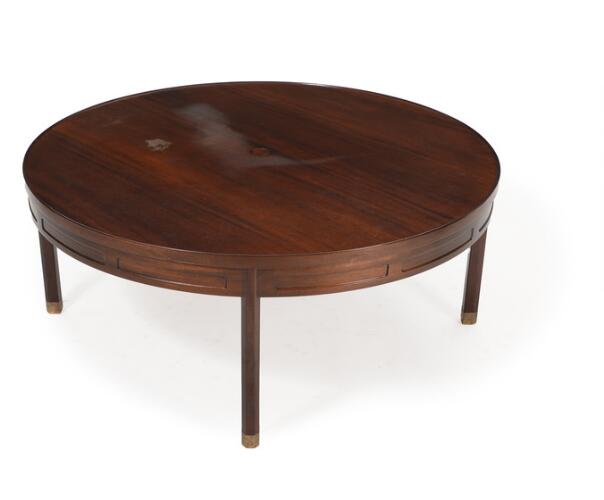 SOLD. A 20th century round mahogany coffee table, decorated with brass ...
