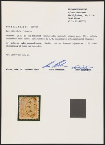 1870. 48 sk. brown/purple, pos. 80 INVERTED FRAME. Most beautiful copy ...