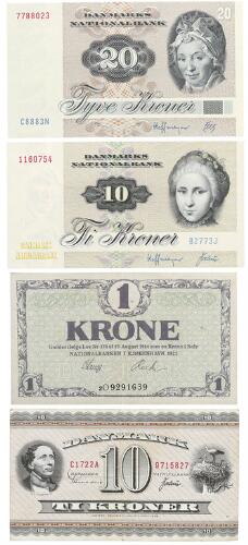 1, 5, 10, 20, 50 and 100 kr notes from various series, incl. 5 kr 1931 ...