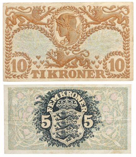 1, 5, 10, 20, 50 and 100 kr notes from various series, incl. 5 kr 1931 ...