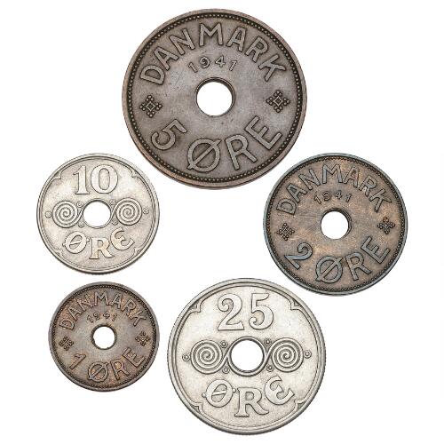 Faroe Islands, official coinage, 1 øre - 25 øre 1941, Sieg 1-5 ...