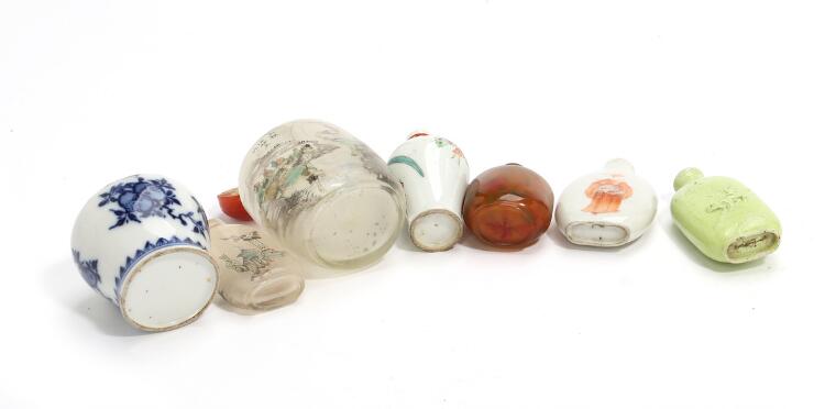SOLD. Six Chinese glass and porcelain snuff bottles and a miniature ...