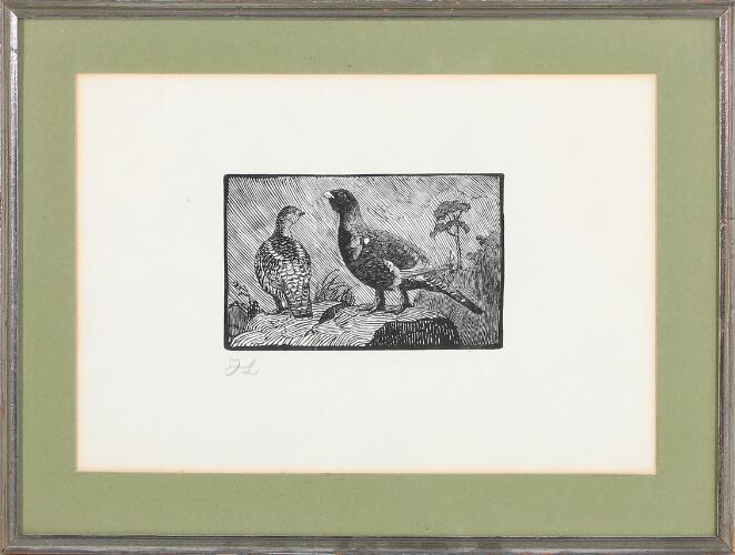 Johannes Larsen: Birds. Signed monogram with pencil. Woodcut on paper ...