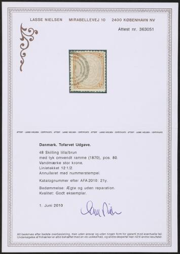 SOLD. 1870. 48 sk. brown/purple. Pos. 80 with INVERTED FRAME. Fine and ...