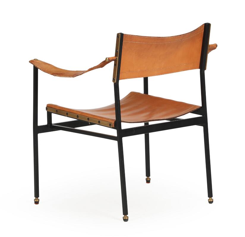 Italian design: Armchair with black lacquered metal and brass frame ...