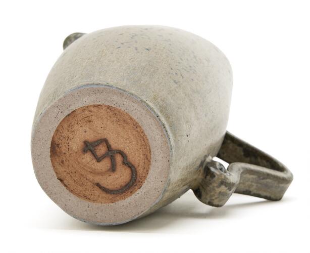 Arne Bang: A stoneware potcher modelled in three-sided shape. Decorated ...