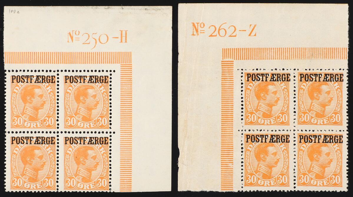 SOLD. 1922. Chr. X, 30 øre. 2 very fine MNH marginalblocks. (AFA 4000 ...
