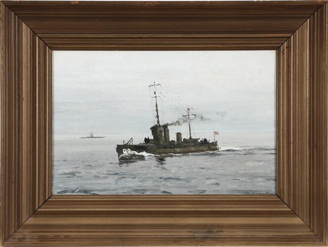 Chr. Benjamin Olsen: The torpedo boat "Støren" at sea. Signed Chr ...